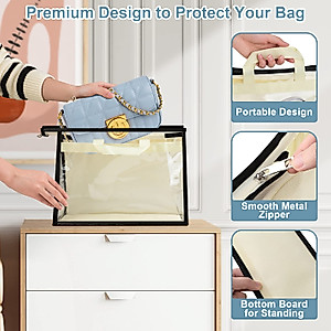 FADOTY 9 Packs Dust Bags for Handbag Storage Organizer Clear Purse Organizer for Closet Purse Storage Hanging Closet Organizer with Zipper Handles, Beige