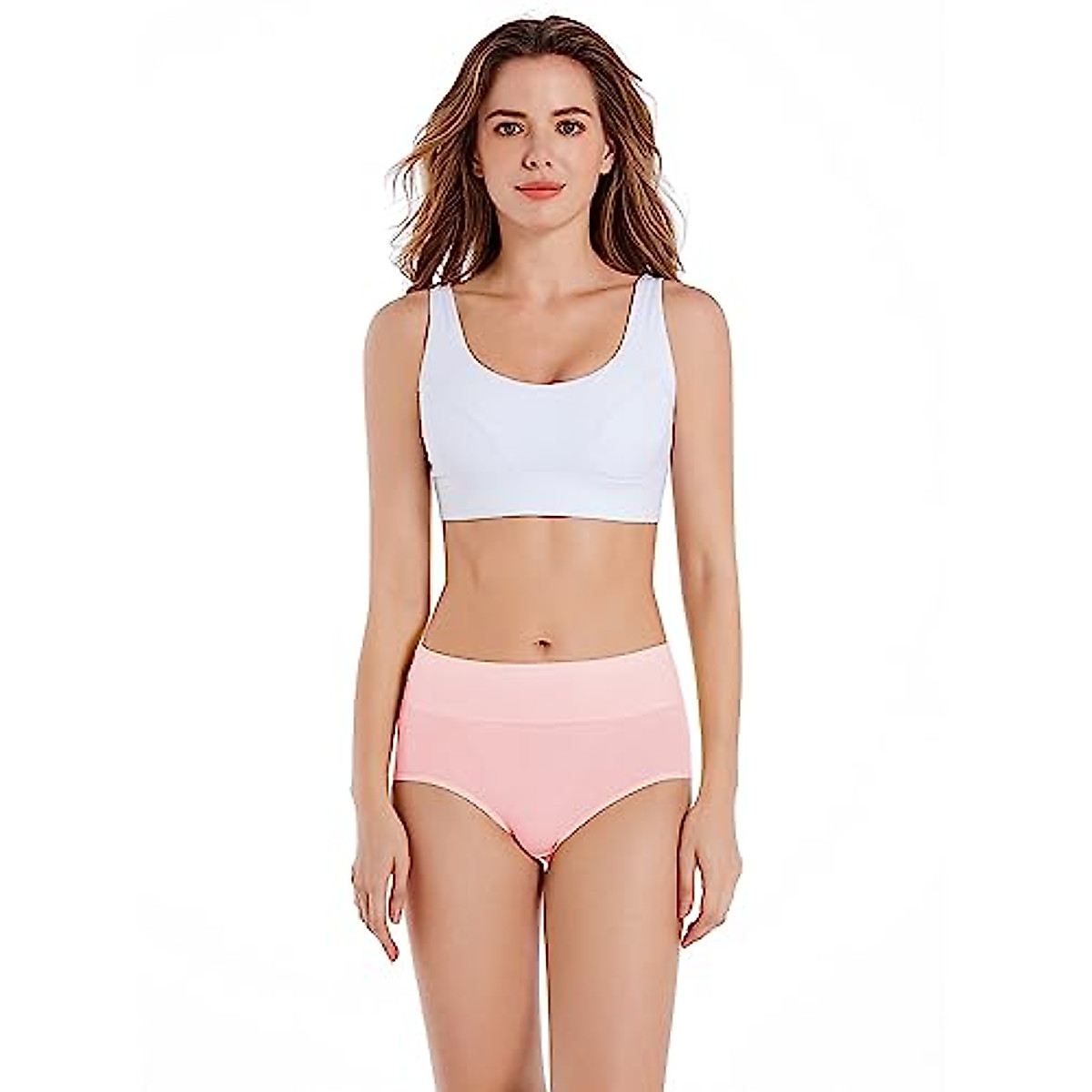 COSOMALL Women's Cotton High Waisted Underwear Ladies Soft Full Briefs Panties Multipack (Multi-B M)