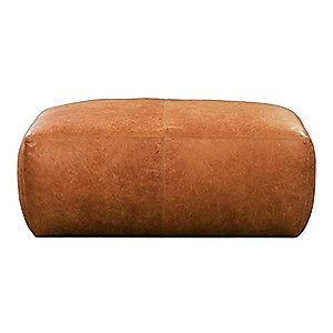 POLY & BARK Denver Leather Ottoman in Full-Grain Pure-Aniline Italian Tanned Leather in Cognac Tan