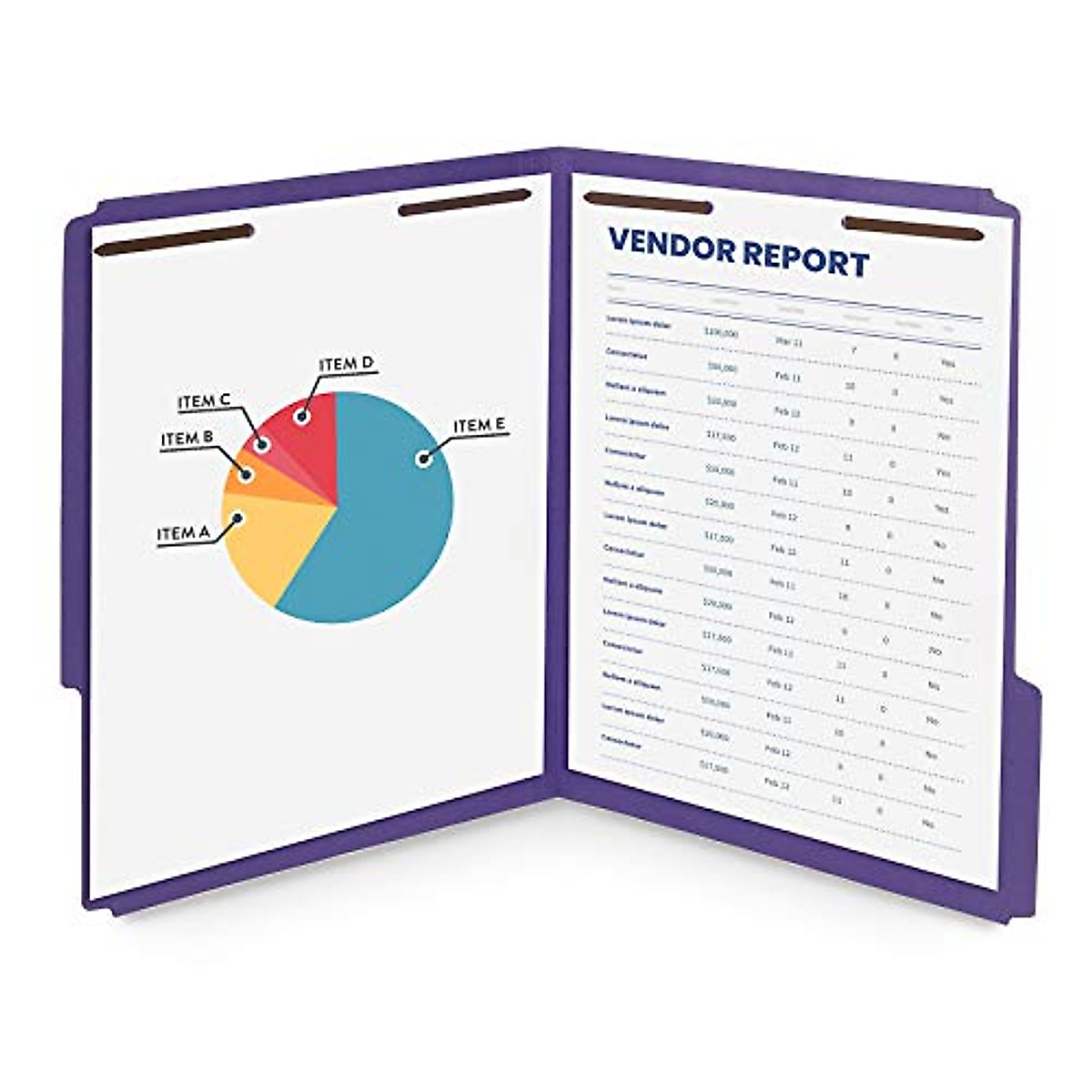 50 Purple File Folders with Fasteners, 1/3 Cut Reinforced Tab, Durable 2 Prong Fastener File Folder, Designed to Organize Standard Medical Files, Law Client Files, Office Reports, Letter Size, Purple