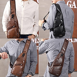 AOLIDA QICHUANG Men Sling Bag Leather Unbalance Chest Shoulder Bags Casual Crossbody Bag Gift for Men (brown)