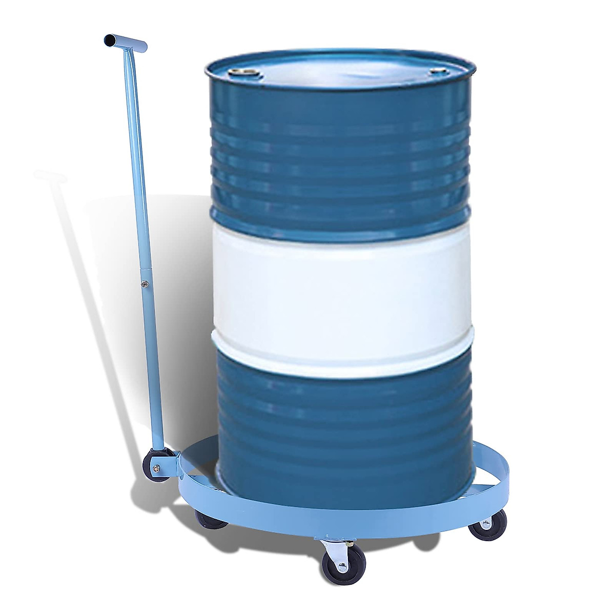 Wefrib 55 Gallon Drum Dolly 1000 Pound Drum Cart Multi Purpos Barrel Dolly Cart with Ajustable Handle Steel Frame Dolly with 4 Swivel Casters Wheel Non Tipping Hand Truck Capacity Dollies(Blue)