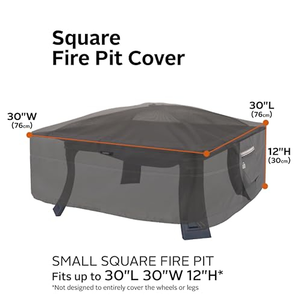 Classic Accessories Ravenna Water-Resistant 30 Inch Square Fire Pit Cover, Outdoor Firepit Cover