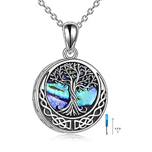 ONEFINITY Tree of Life Urn Necklaces for Ashes Sterling Silver Abalone Shell Tree of Life Cremation Jewelry for Ashes Memory Jewelry for Women Men