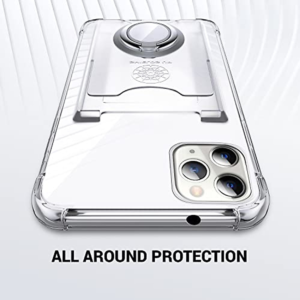 Shields Up Designed for iPhone 11 Pro Case, Minimalist Wallet Case with Card Holder [3 Cards] & Ring Kickstand/Stand, [Drop Protection] Slim Protective Cover for Apple iPhone 11 Pro (5.8 inch) - Clear