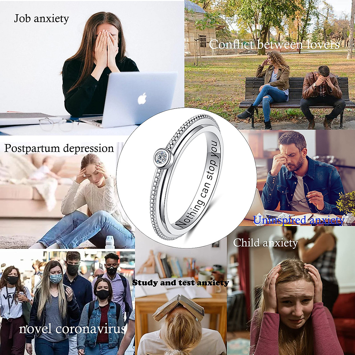 ZOEXUE Anxiety Ring for Women: Sterling Silver Spinner Rings for Sister Stress Relief Band Fidget Ring Nothing Can Stop You Motivational Jewelry Gifts for Loved Ones