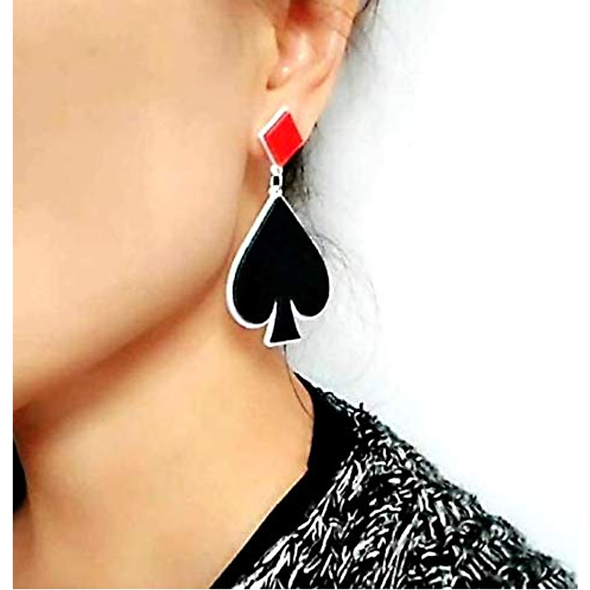 CutieJewelry Dangle Poker Party Unique Players Big Card Earrings (Spades)