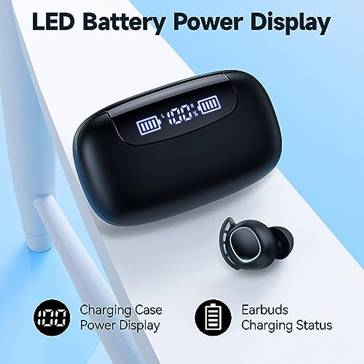 TAGRY Wireless Earbuds Bluetooth Headphones 120H Playtime IPX7 Waterproof Ear Buds Power Display Earphones with Mic and 2600mAh Charging Case for Sports Laptop TV Computer Phone Gaming