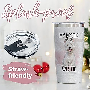Onebttl Westie Gifts for Women, Westie Lover Gifts, 20oz (590ml) Westie Glitter Tumbler with Lid and Straw, for Christmas, Birthday, Gifts for Westie Mom