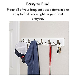 BIRDROCK HOME Dual Hook Coat and Hat Rack - 6 Dual Hooks - 27 Inches - Wall Mount - Decorative Home Storage - Entryway Foyer Hallway Bathroom Bedroom Rail - White Pine Finish - Satin Nickel Hooks