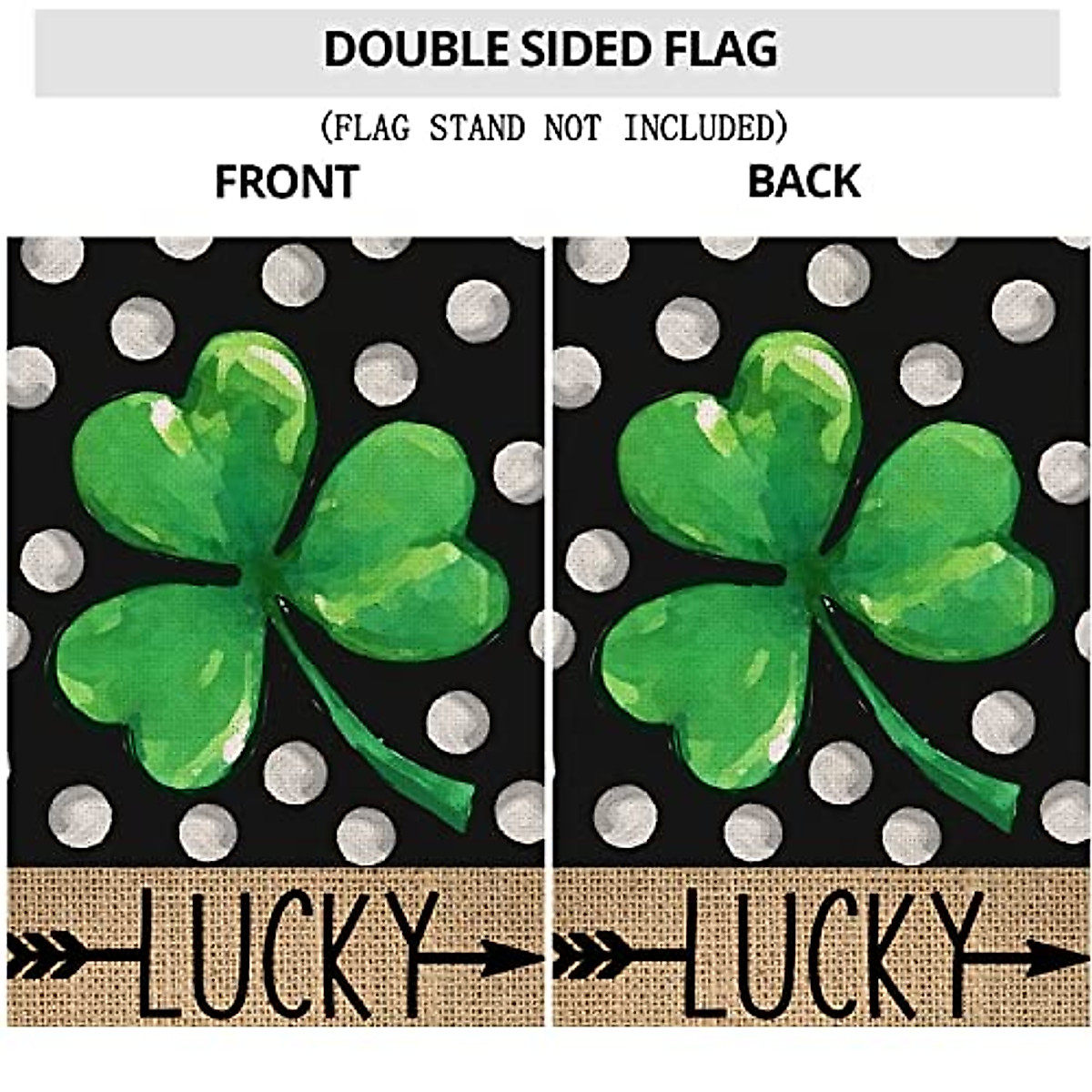 St Patrick's Day Lucky Shamrock Garden Flag for Outdoor,Shamrock with White Dots Small Yard Flag,Spring Saint Patrick Decors for Outside Holiday 12x18 Double Sided