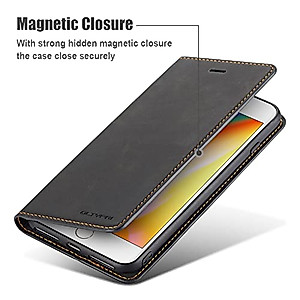 QLTYPRI Case for iPhone SE 2022 5G/iPhone SE 2020/iPhone 8/iPhone 7, Premium PU Leather Cover TPU Bumper with Card Holder Kickstand Magnetic Adsorption Flip Wallet Case for iPhone 7/8/SE2/SE3 - Black