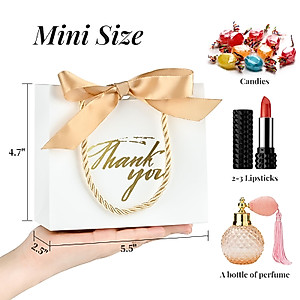 Mauproy 20 Pack Small Thank You Gift Bags with Handles, 5.5''x 2.5''x 4.7'' Mini Paper Gift Bags with Ribbons Party Favor Bags for Wedding Baby Shower Bridal Shower Birthday Christmas (White)