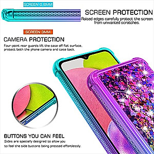 YZOK for Galaxy A03S Case,Samsung 03S Case with HD Screen Protector,Gradient Quicksand Glitter Liquid Floating Waterfall Durable Girls Cute Phone Case for Samsung Galaxy A03S (Teal/Purple)