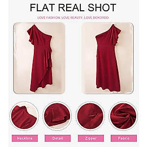 Dokotoo One Shoulder Dresses for Women Elegant Ruffle Empire Waist Asymmetrical Hi-Lo Hem Solid Zipper Up Bodycon Party Wedding Guest Midi Semi Formal Dresses Red X-Large