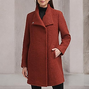 Kenneth Cole Women's Wool Blend Boucle Coat, Peacoat Paprika, Medium