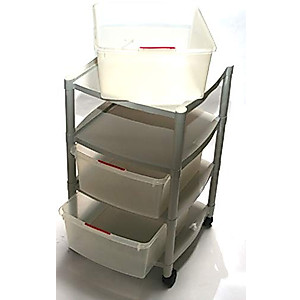 Rolling Storage Cart of 3 translucent removable drawers on wheels for anywhere: kids’ room, garage, workshop, or sewing room