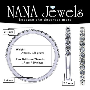 NANA Jewels Womens Pure Brilliance Zirconia Wedding Band CZ Ring - Platinum Plated Silver, Size 7