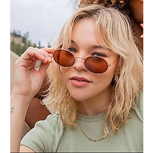 GIFIORE Oval Sunglasses Vintage Retro 90s Sunglasses Trendy Designer Glasses for Women Men (2 Pack: Black+Brown)