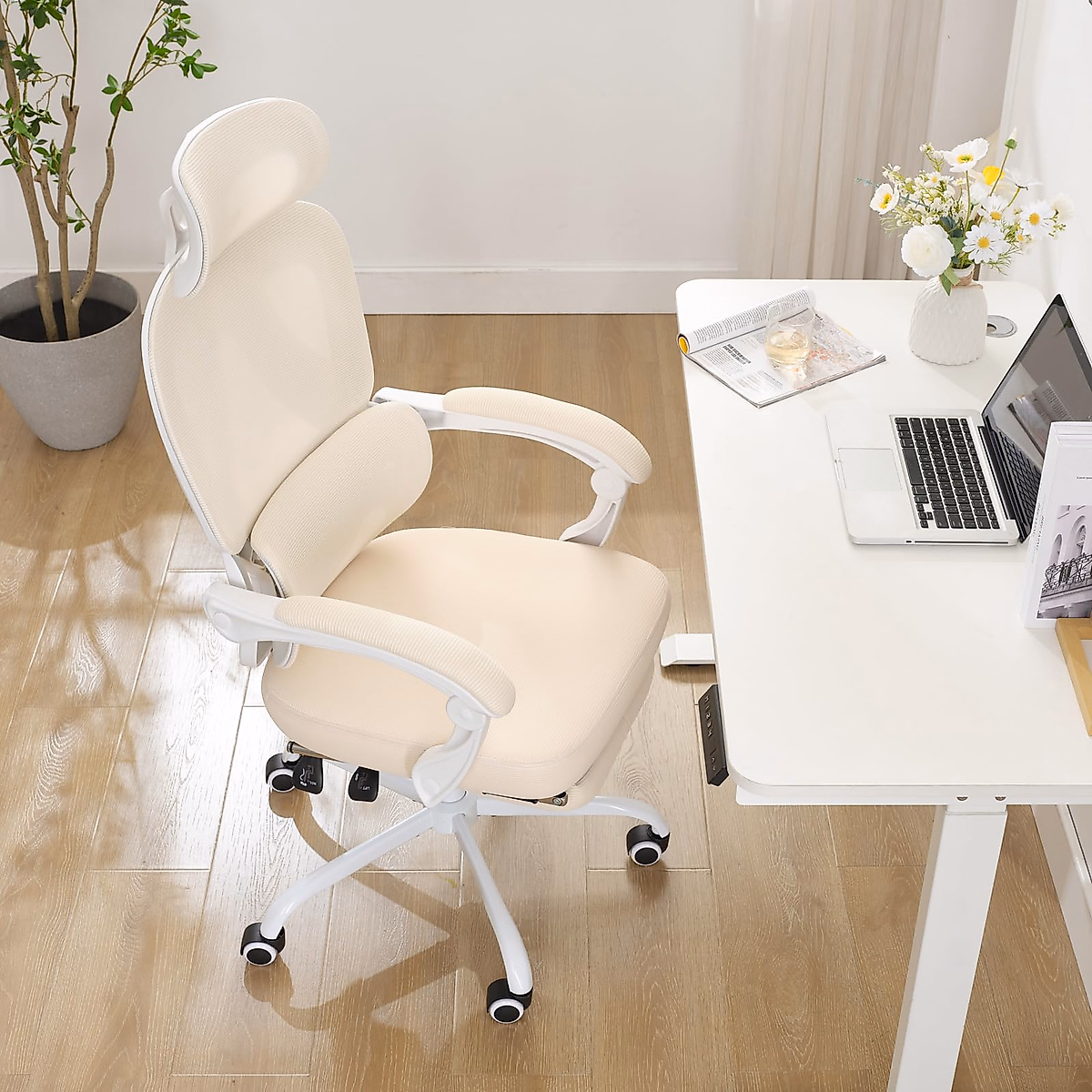 BOWTHY Ergonomic Office Chair with Footrest,Mesh Home Office Desk Chair with Adjustable Lumbar Support & Headrest,90-135 Comfy Reclining Chair,High Back Computer Executive Chair,360 Swivel Task Chair