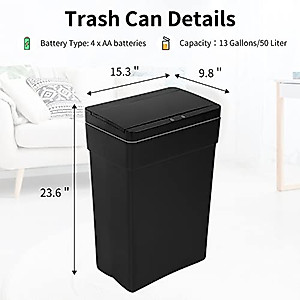 BLKMTY Trash Can 13 Gallon Trash Cans 50 Liter Kitchen Trash Can with Lid Plastic Garbage Can Automatic Garbage Bin Touchless Trash Bin for Office Bathroom Rubbish Can Auto Waste Bin, Black
