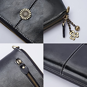 Perenne Small Crossbody Purses for Women Clutch Crossbody Bag Wristlet Handbags Large Capacity Genuine Leather Double Zipper with Wrist Shoulder Strap Black