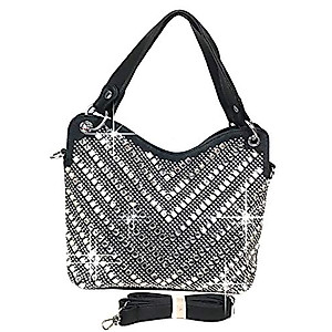 Zzfab V Gem Rhinestone Bling Hobo Bag Black