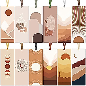 60 Pieces Abstract Boho Bookmarks Minimalist Line Bookmarks Women Minimalist Geometric Sun Double Sided Bookmark Minimalist Landscape Page Markers Book Markers Botanical Plant Bookmarks for Students