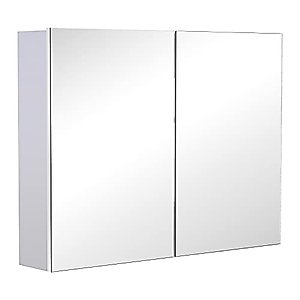 HOMCOM Double Door Wall Mounted Bathroom Mirror, 31.5" x 23.5" Medicine Cabinet with Modern Design, Large Storage, & Quiet Hinges