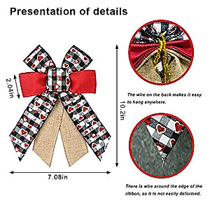 Hying 4 PCS Valentine's Day Bows for Wreath, Valentines Wreath Bow Black White Buffalo Plaid Bows Red Burlap Gift Bows for Front Door Wall Valentines Wedding Party Decorations