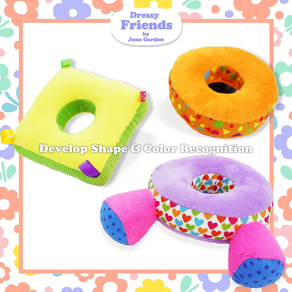 June Garden 11" Soft Stacking Rings Toy - Educational Stuffed Plush Elephant Sensory Development Rattles - Montessori Activity Sensory Learning Toy - 6 Months and Up