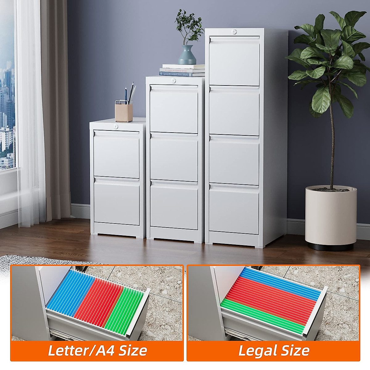 Aobabo 2 Drawer Vertical File Cabinet,Metal Office Files Storage Cabinet with Lock,Filing Cabinets for A4 Letter/Legal Size,14.96" W x 17.72" D x 28.3" H,White,Assembly Required………