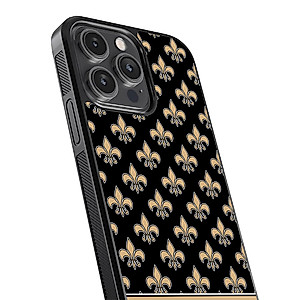 French Fleur De Lis Black and Gold Personalized Black Rubber Phone Case Compatible with Apple iPhone 15 Pro Max Plus, 14 Pro Max Plus, 13 Pro Max Mini, 12 Pro Max Mini, 11, X XS Max, XR, 8 7 Plus