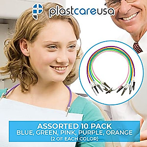 10 Pack Dental Bib Clips - Clamp Holders for Dental Bibs or Napkins - Disposable Silicone Chain and Clip Bib Holder - Blue, Green, Pink, Purple, Orange (2 of Each Color)