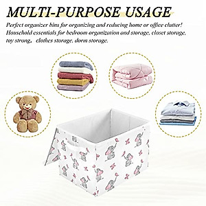 innewgogo Elephant Butterfly Storage Bins with Lids for Organizing Baskets Cube with Cover with Handles Oxford Cloth Storage Cube Box for Living Room