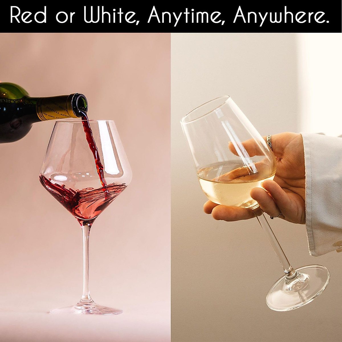 Mainstream Source White and Red Wine Glasses, Modern Renaissance Collection – Contemporary European Style Crystal Wine Glasses for Red Wine & White Wine (2 of Each, 4 Total)