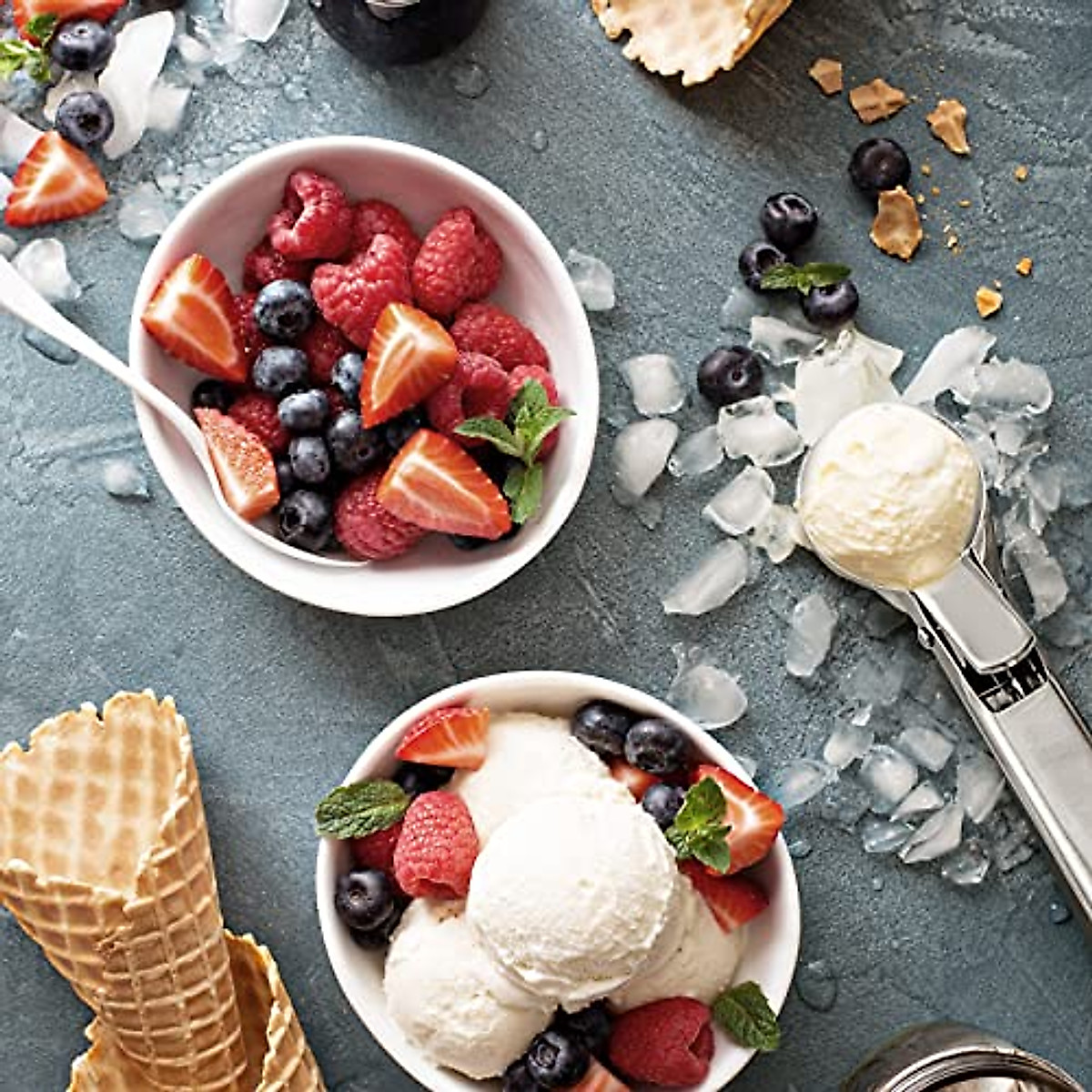 Ice Cream Scoop Stainless Steel Ice Cream Scooper Metal Ice Cream Scoops with Trigger, Perfect for Frozen Yogurt, Gelatos, Sundaes (Medium Silver) (silver style 1) (Silver)