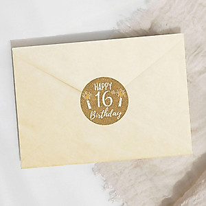 White and Gold Sweet 16 Birthday Stickers, Happy 16th Birthday Party Favor Labels, Sweet Sixteen - 40 Count