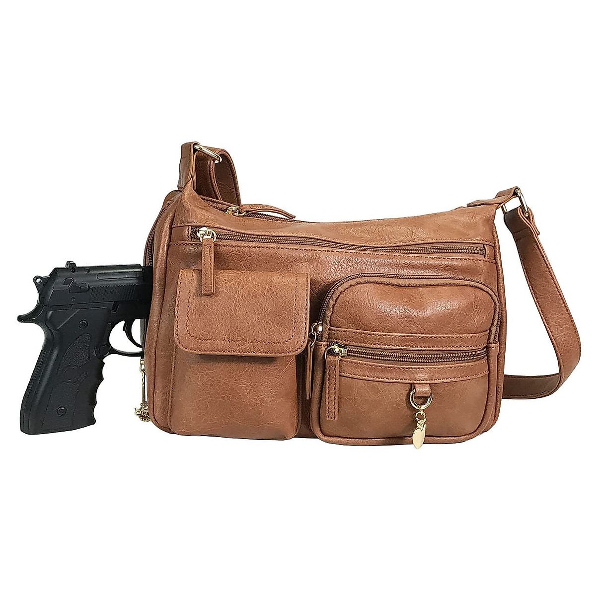 Zzfab Front Pockets side Locking Concealed Carry Purse for Women Small CCW Crossbody Bag Brown