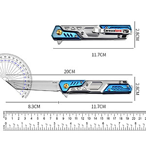 Generic Premium Folding Pocket Knife, M390 Steel Blade Knife for Men, with Pocket Clip and Leather Knife Sleeve, Window Breaker, Outdoor Emergency Tools, Blue, ZHQ07001