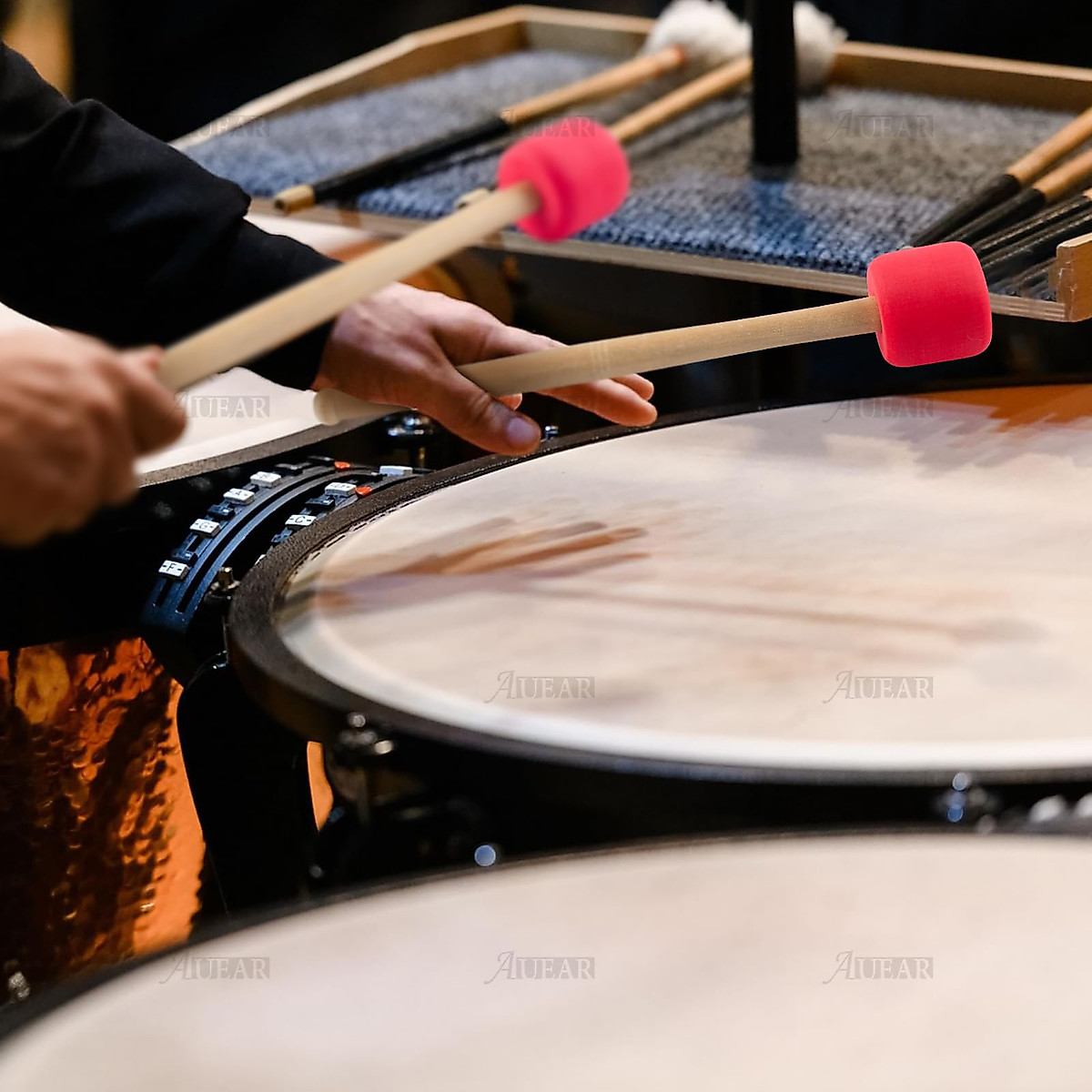 AUEAR, 2 Pack Bass Drum Mallets Sticks Red Foam Mallet with Wood Handle for Percussion