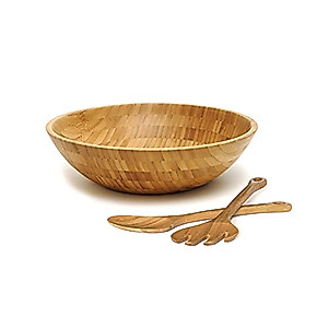 Lipper International Bamboo Wood Salad Bowls with Server Utensils, 7-Piece Set, Assorted Sizes