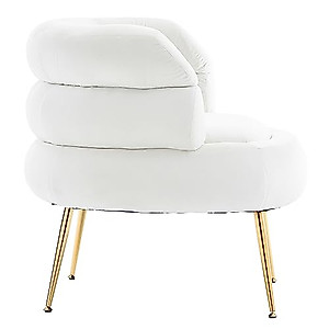 Modern Accent Chair with Ottoman - Barrel Chair with Golden Metal Legs - Velvet Single Sofa Reading Chair - Upholstered Tufted Lounge Chair - Armchair with Footrest for Bedroom Living Room - Beige