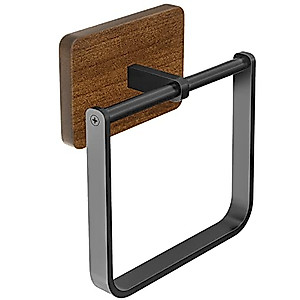 DOKU Metal Square Towel Ring, Hand Towel Holder for Bathroom, Towel Rack Hanger for Kitchen Wall Mount Heavy Duty Storage, Black and Brown