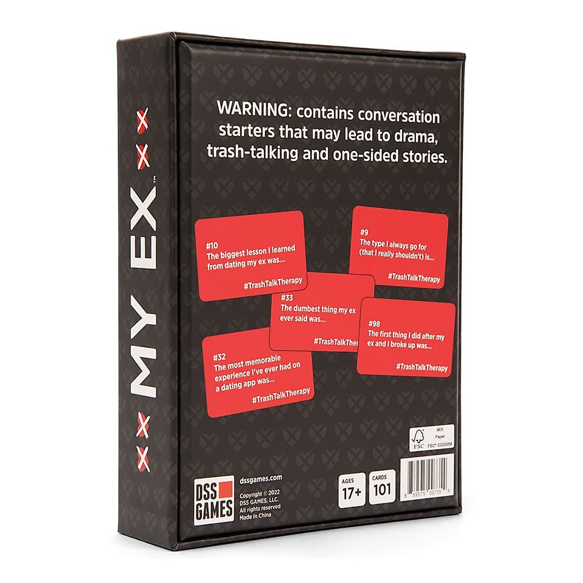 DSS Games My Ex [A Deck of Conversation Starters] - to Trash Talk Your Ex at Girls Night. Share Relatable Stories of Relationships Gone Wrong