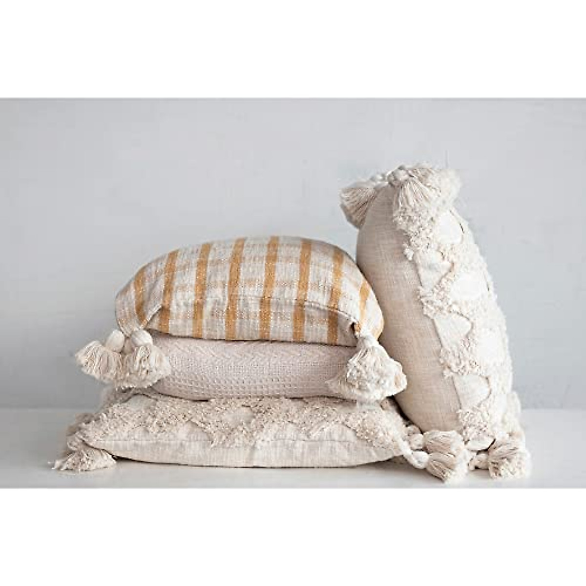 Creative Co-Op Woven Cotton Slub Plaid Pillow with Tassels
