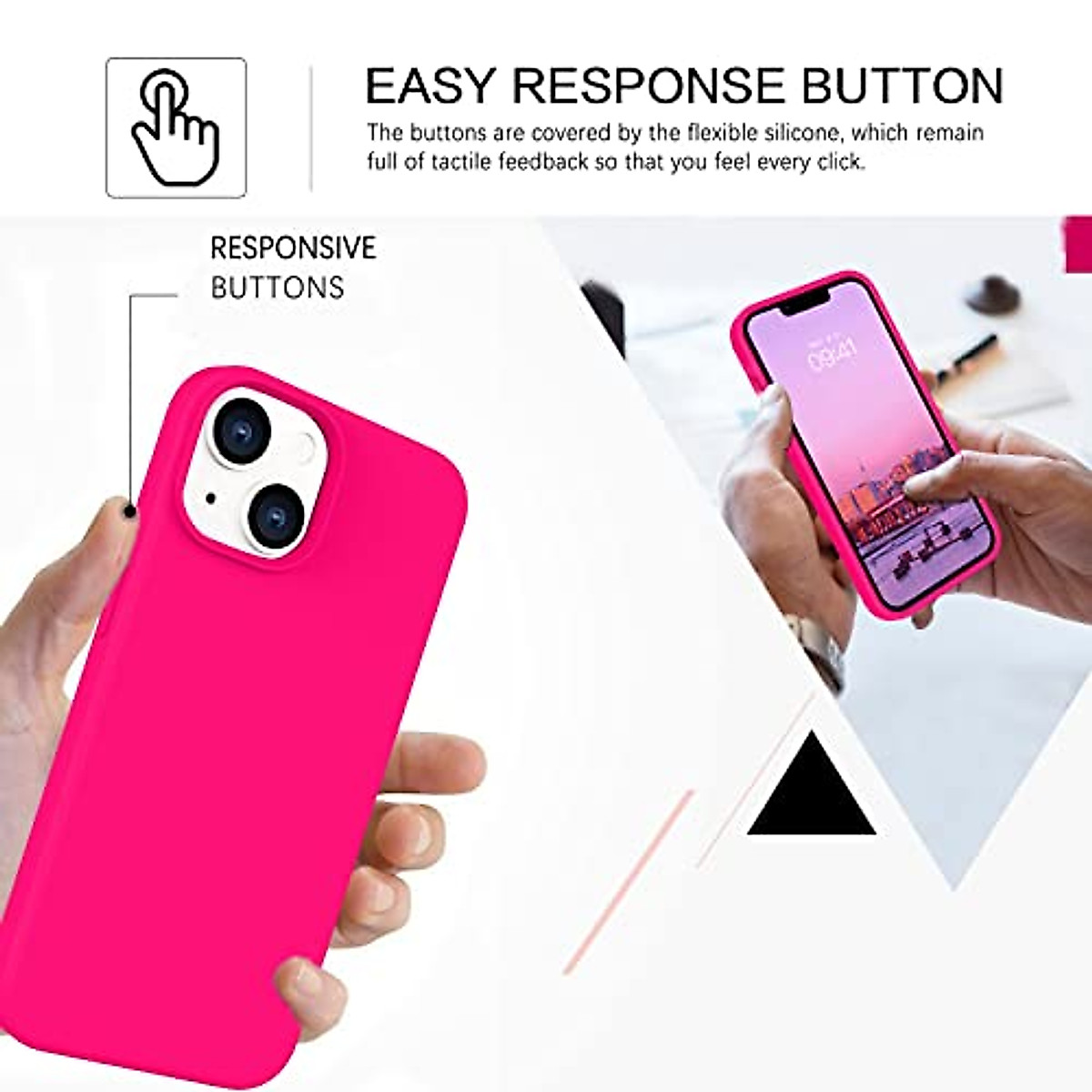 BENTOBEN Compatible with iPhone 14 Case, Soft Silicone Gel Rubber Bumper Microfiber Lining Hard Back Shockproof Protective Phone Cover for iPhone 14 6.1", Hot Pink