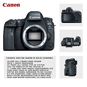 Canon EOS 6D Mark II DSLR Camera (Body Only) Bundle Includes 2X 128GB Memory, TTL Auto Flash, Backpack, Rode Microphone, Time Remote with LCD, Photo/Video Software Package & More