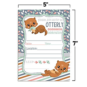 Adorable Otter Birthday Party Invitations for an Otterly Amazing Celebration, 20 5x7 Fill In Cards with Twenty White Envelopes by AmandaCreation