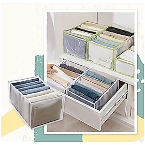 Mandurs 7 Grids Washable Wardrobe Clothes Organizer,Jeans Compartment Storage Box,Foldable Closet Drawer Organizer Clothes Drawer Mesh Separation Box,Clothes Drawer Organizer (White)